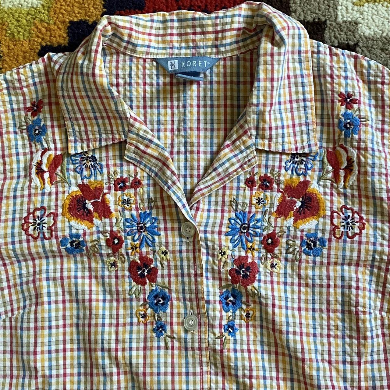 Vintage 1990s rainbow plaid floral embroidered Koret... - Depop
