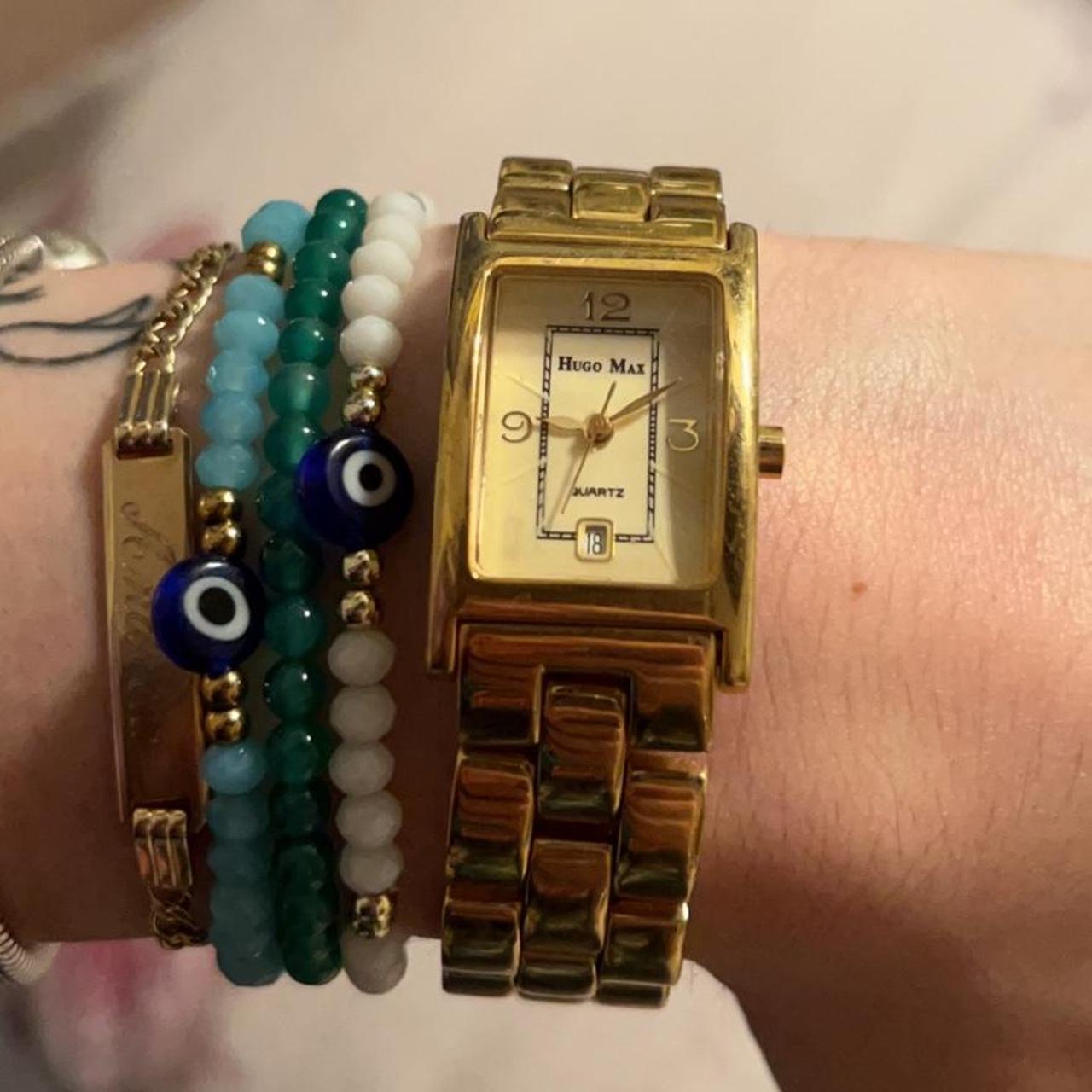 Hugo Max vintage 18k gold plated watch stainless... - Depop