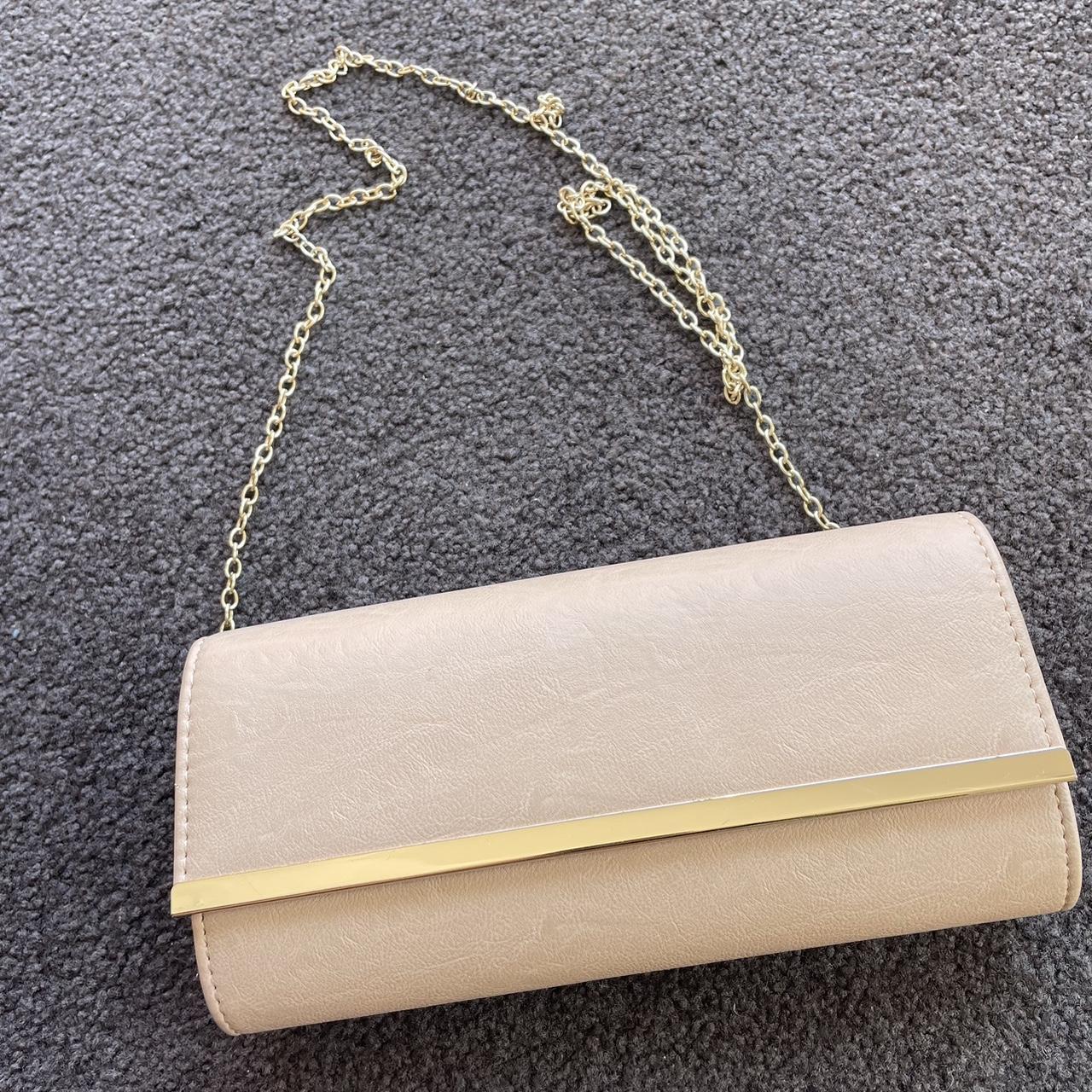 Cute tan clutch with detachable gold chain... - Depop