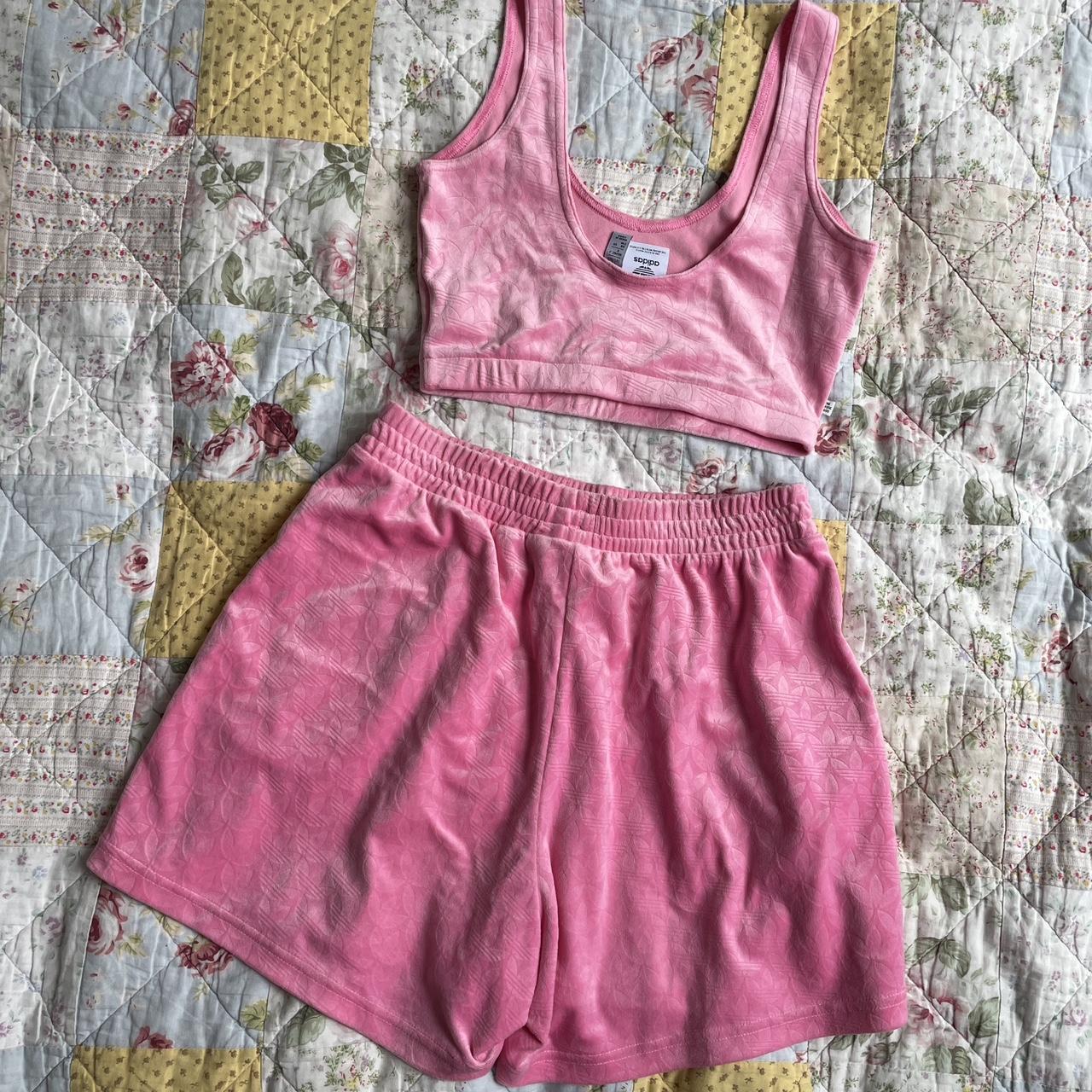 Hot pink velvet Adidas set!! Such a cute shorts and... - Depop