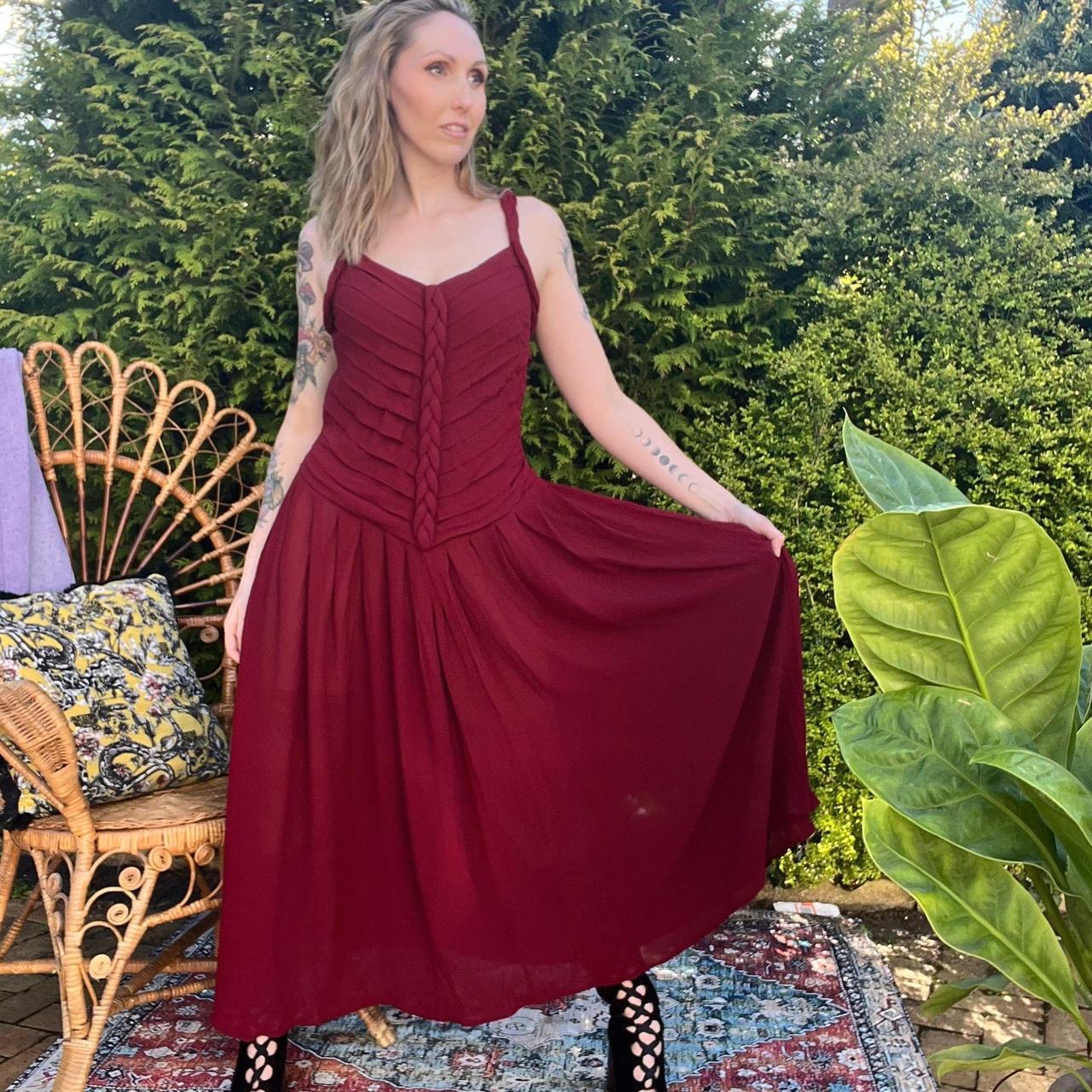 Y2K long floaty dress with plait detail size... - Depop