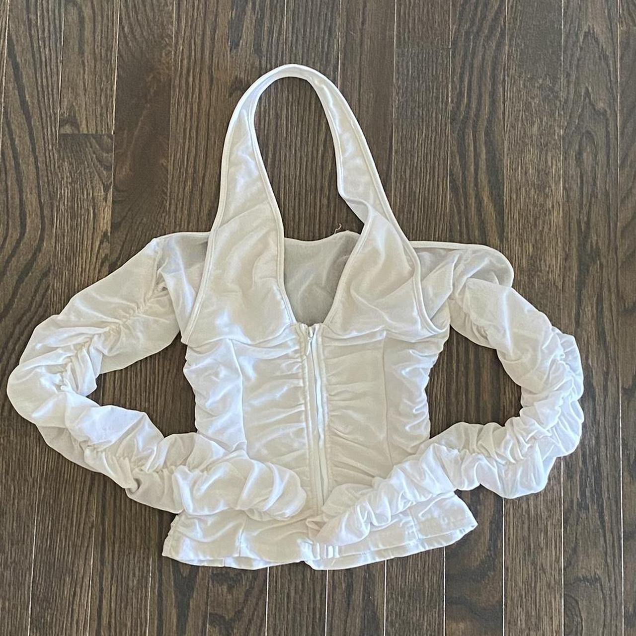 I.AM.GIA white off the shoulder/halter top with mesh... - Depop