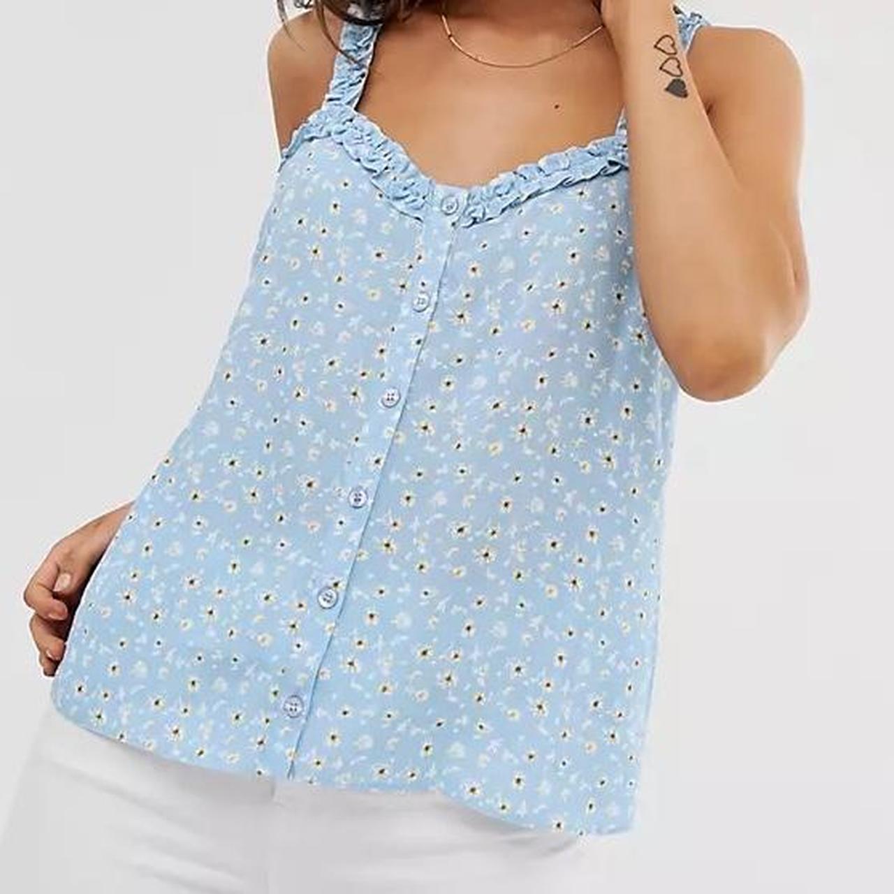 asos blue white yellow floral cami top size UK... - Depop