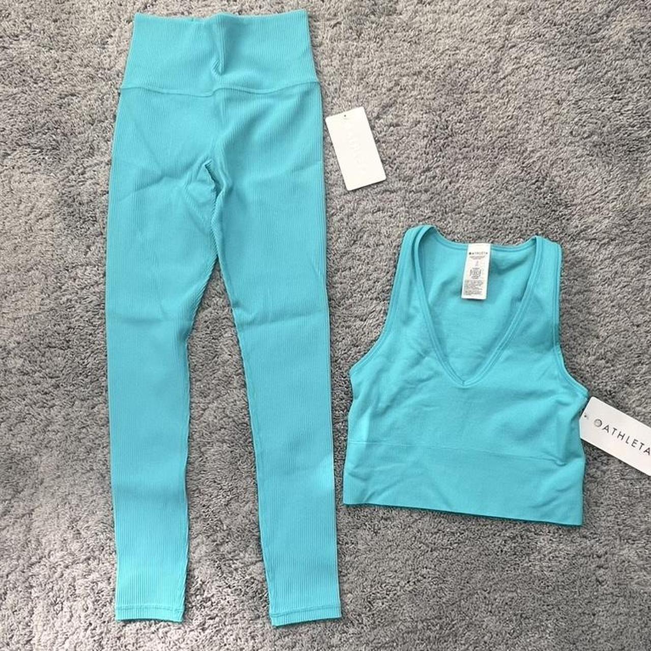 Athleta teal blue seamless leggings and sports bra... | Depop