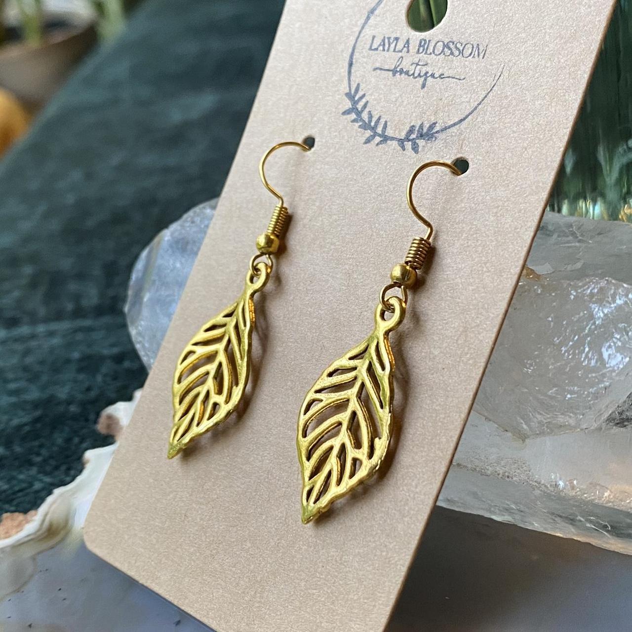 simple gold leaf earrings 🌞🍃 can be made with... - Depop
