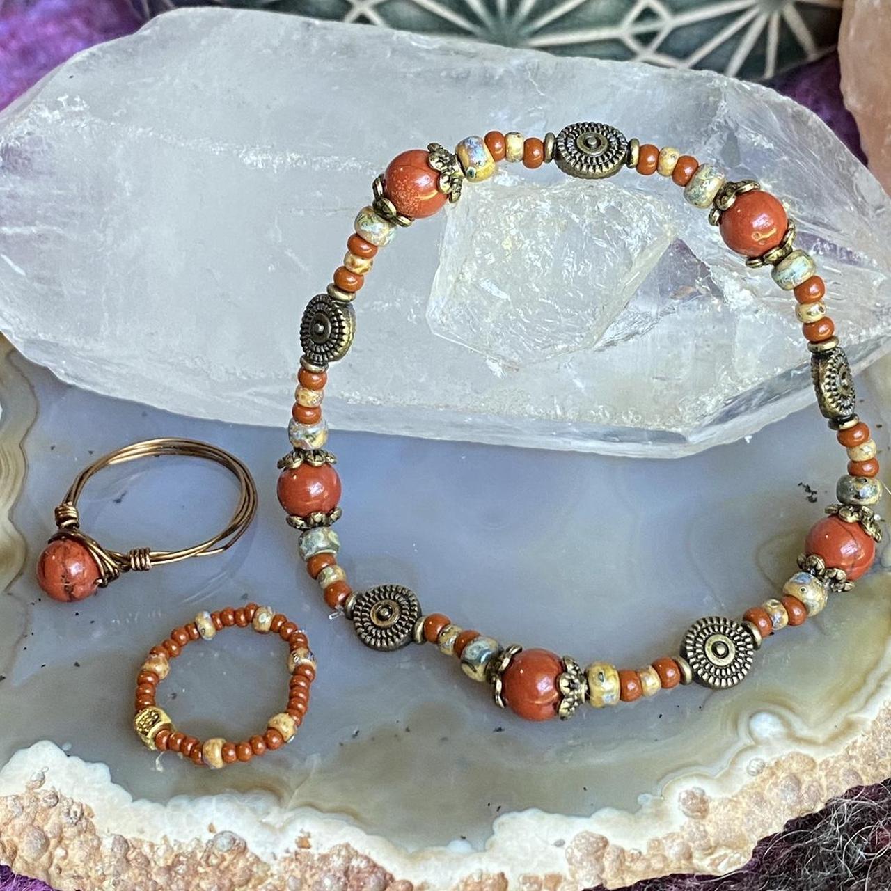 jasper jewelry set - jasper bronze bracelet - wire... - Depop