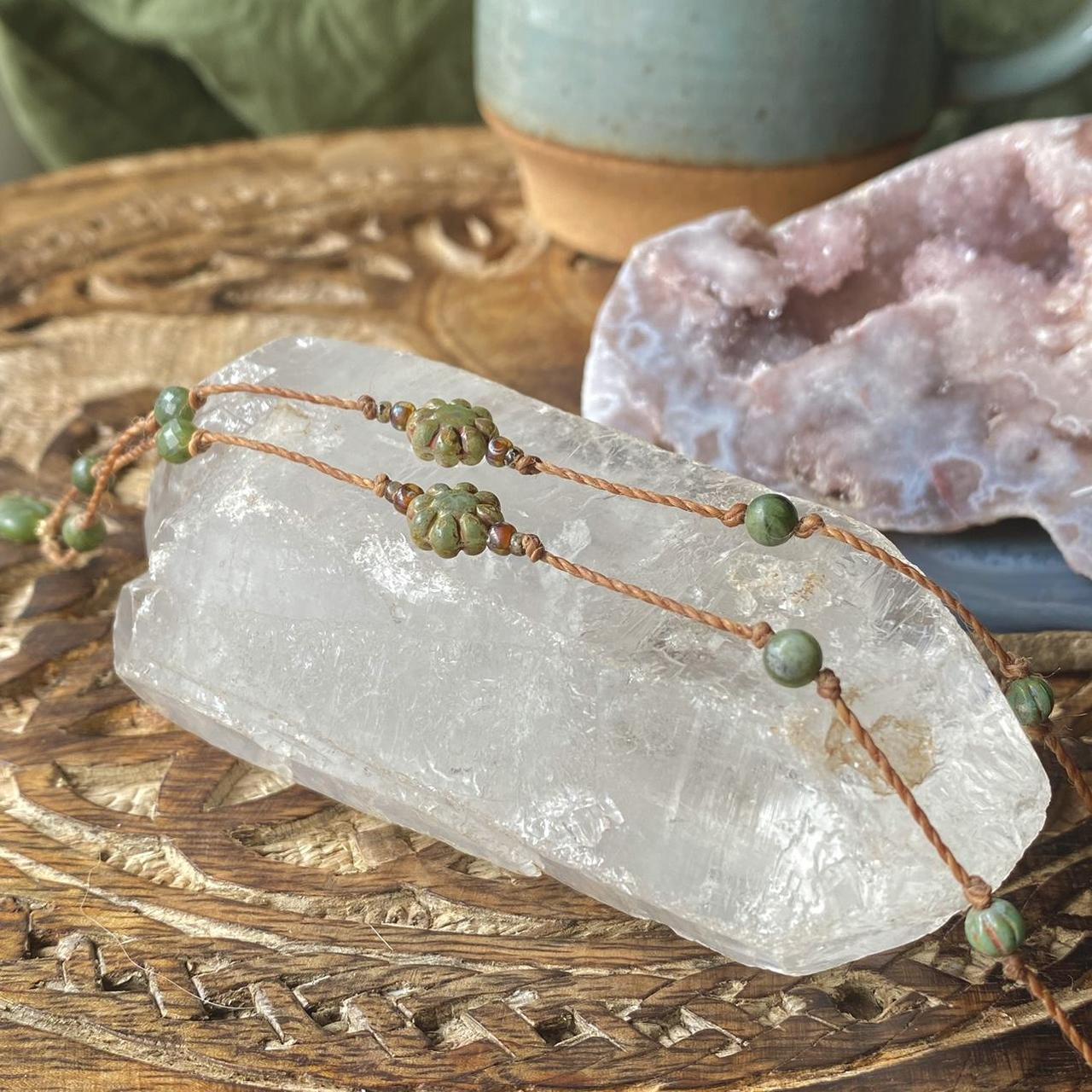 jade leaf cactus flower necklace 🌿🌸 16” handmade... - Depop