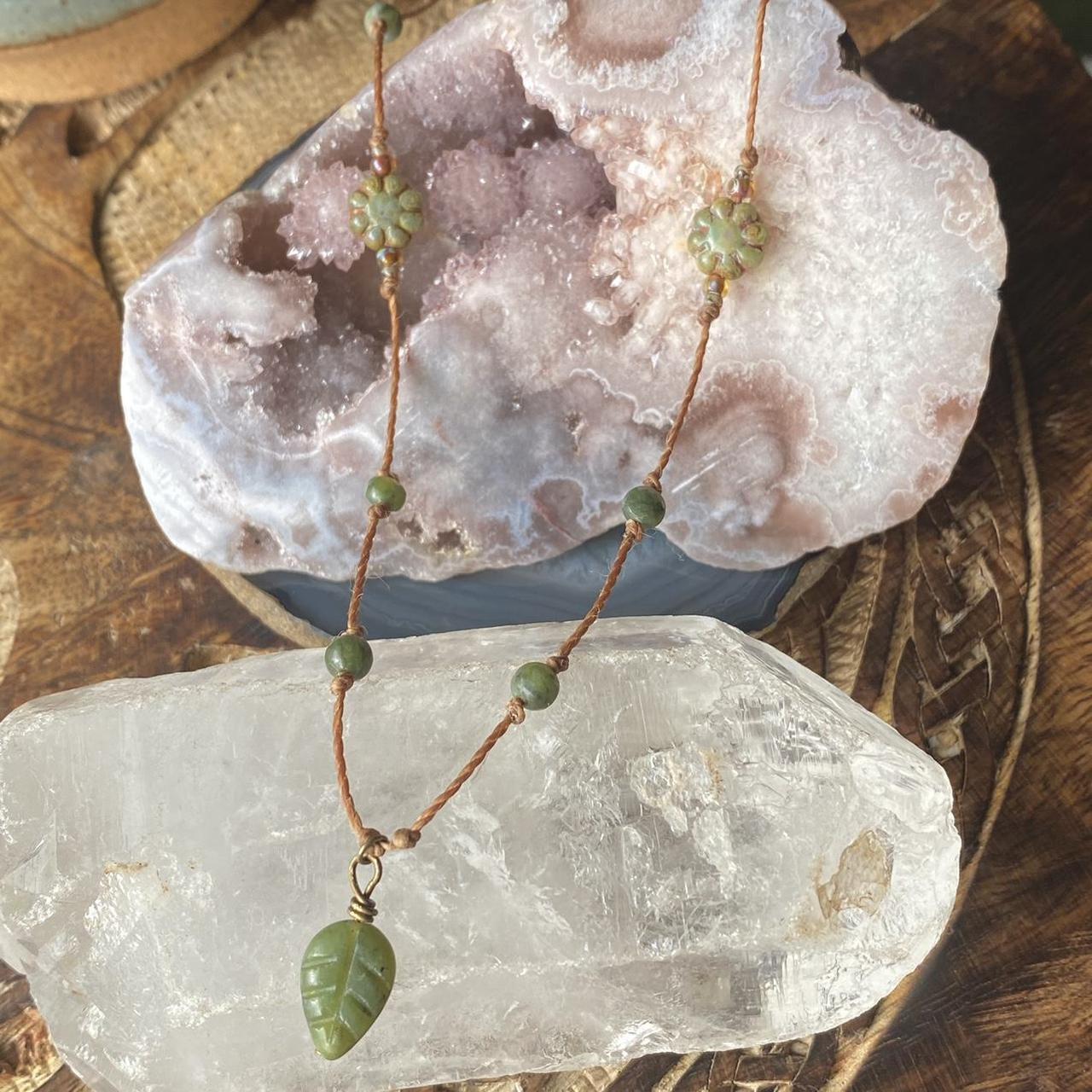 jade leaf cactus flower necklace 🌿🌸 16” handmade... - Depop