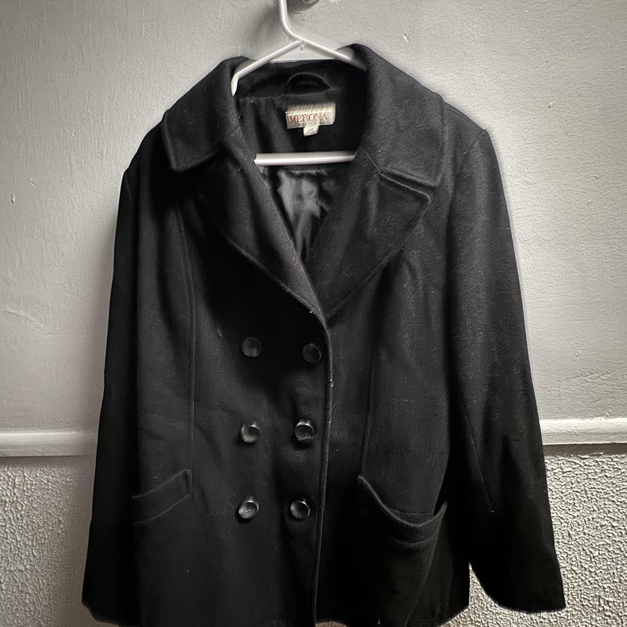 Black pea coat with wool blend lining #peacoat... - Depop