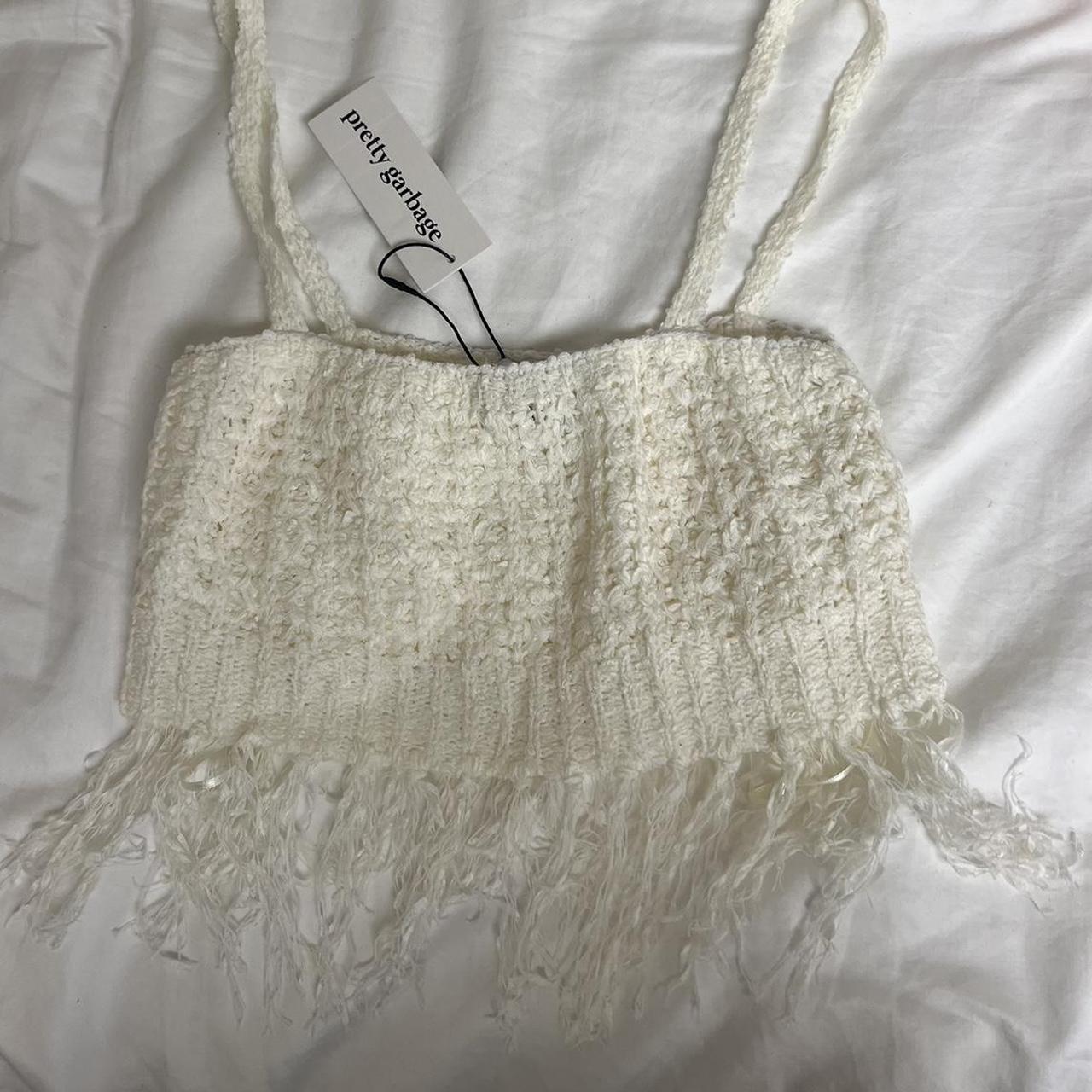 Pretty Garbage top, brand new, white crochet crop top - Depop