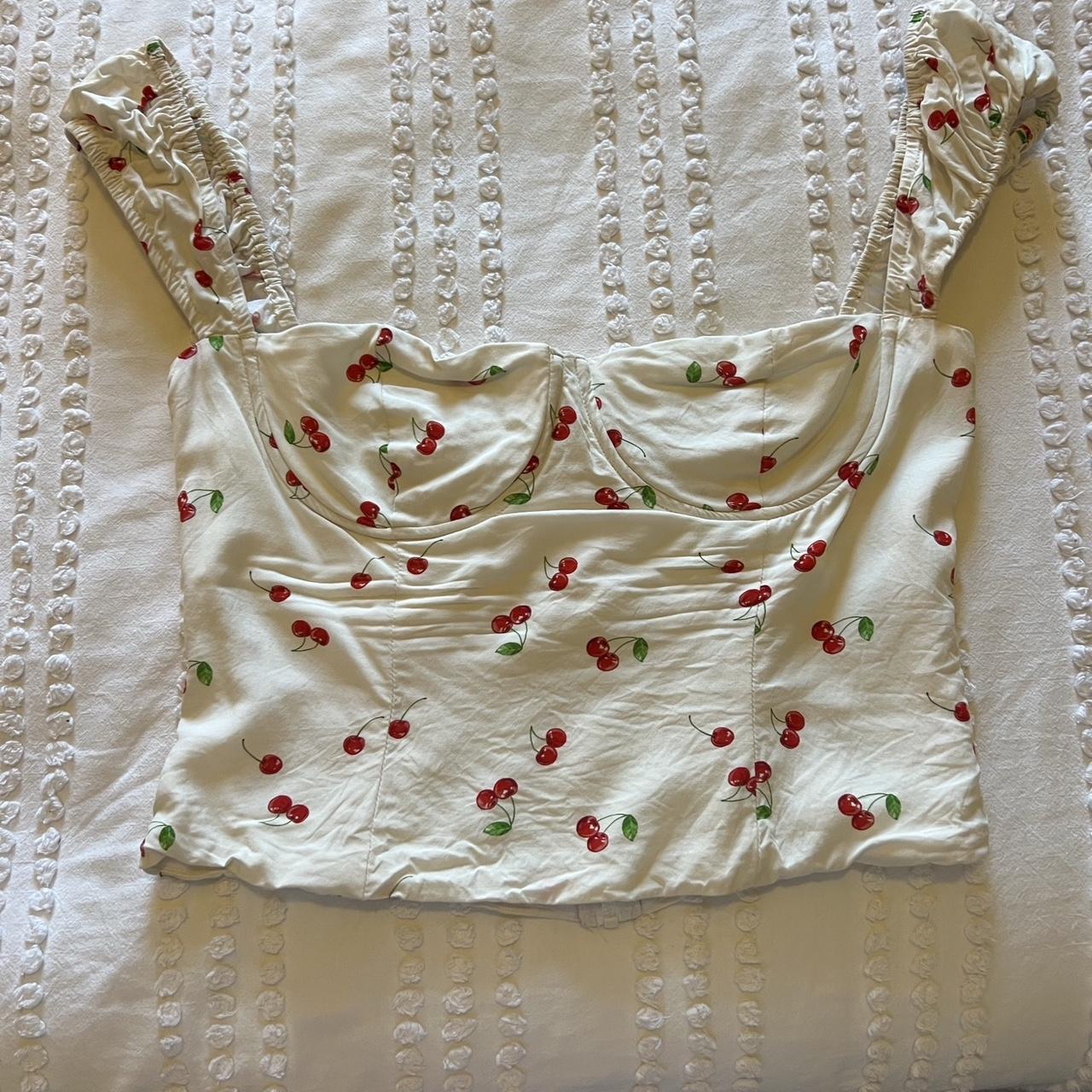 White and cherry princess Polly top - Depop