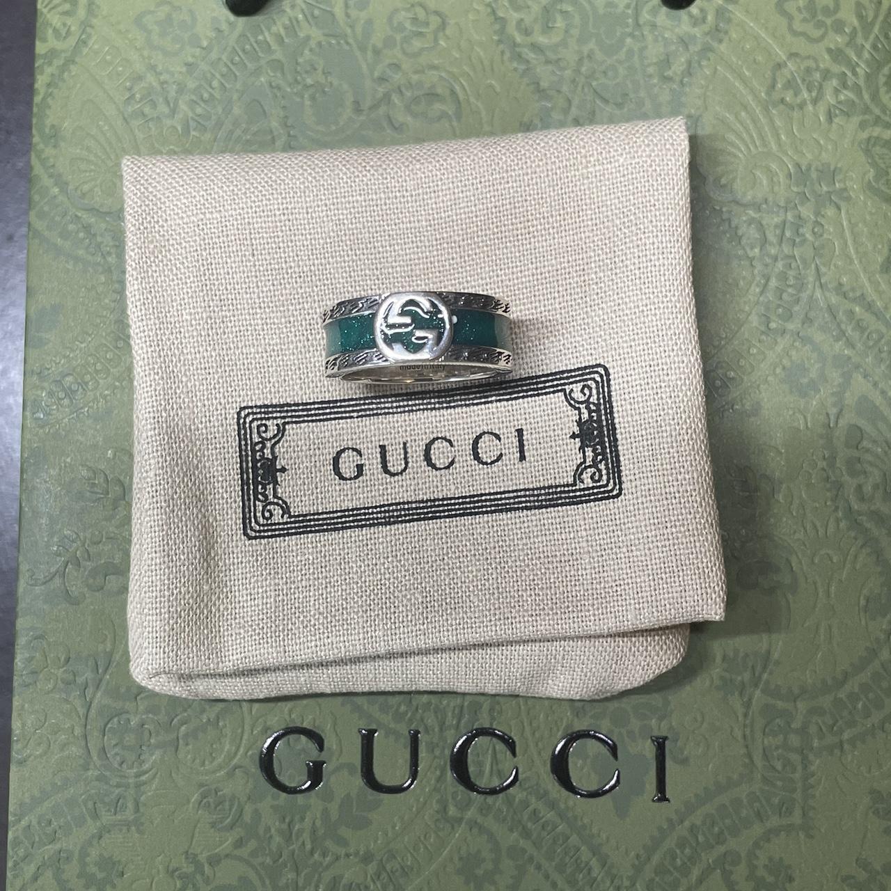 Gucci Turquoise Enamel and Silver Ring With... - Depop
