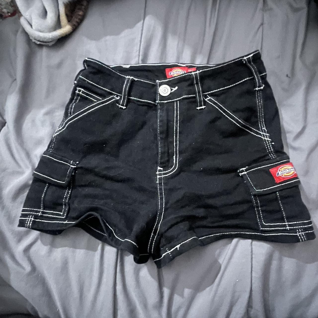 Dickies black and white alt cargo mini shorts... - Depop