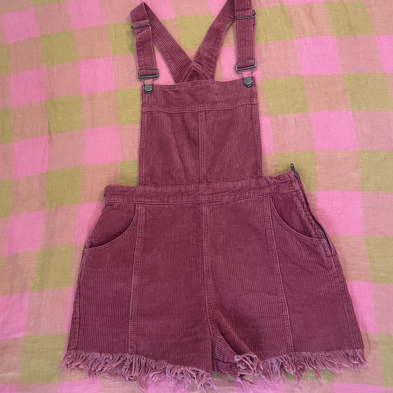 Red corduroy short overalls, cut offs with... - Depop