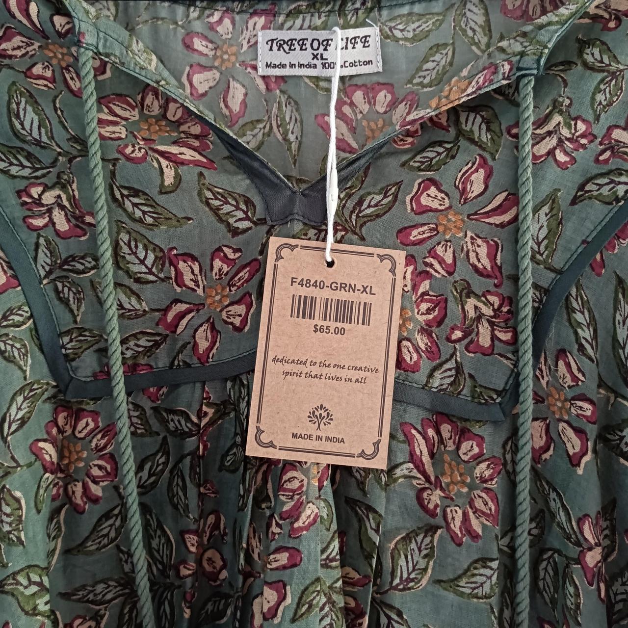 Tree of life XL olive floral dress, brand new with... - Depop