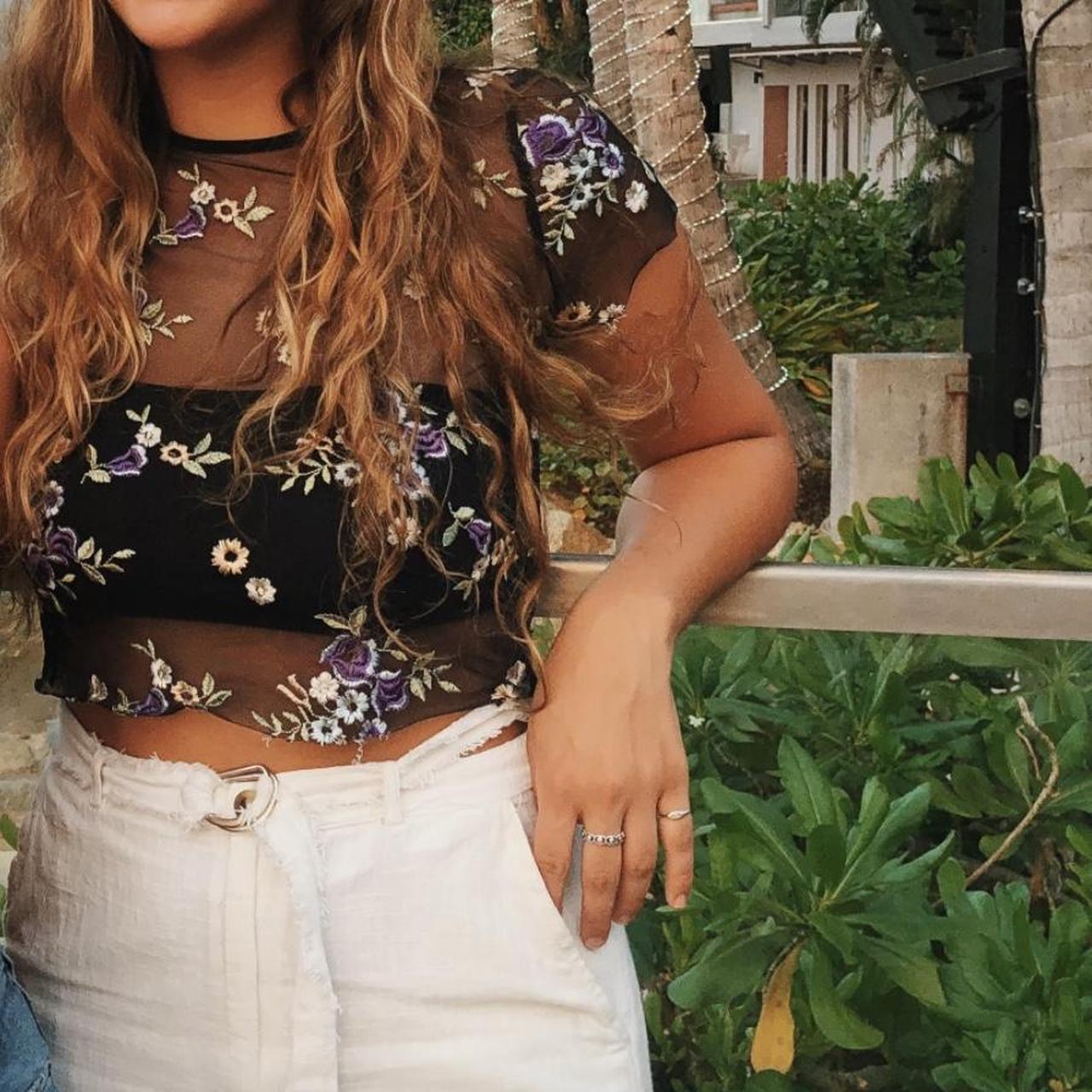 Cutest patterned mesh top so cute for spring/summer... - Depop