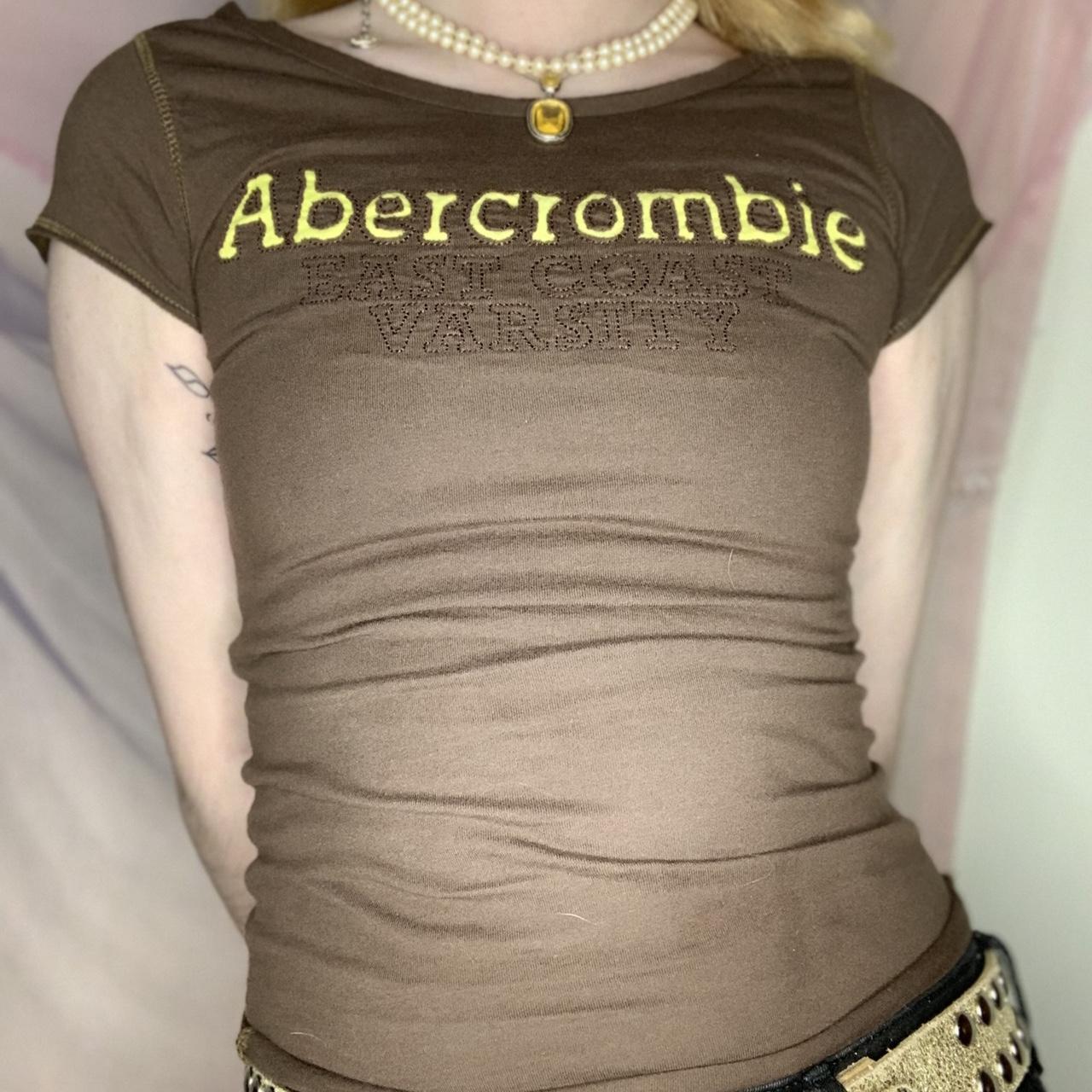 Abercrombie & Fitch Women's Yellow and Brown T-shirt | Depop