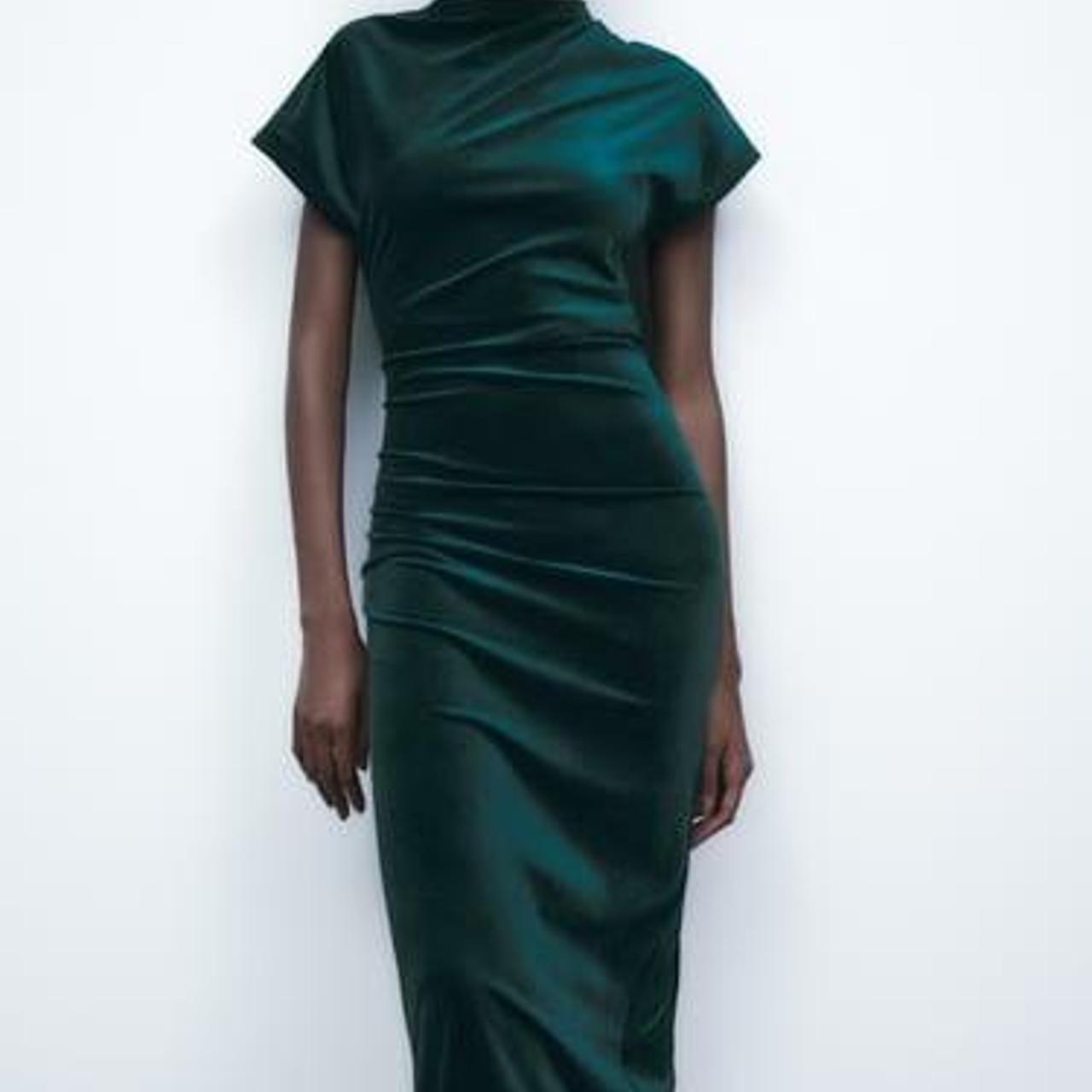 Zara green velvet maxi dress with slits up sides.... - Depop