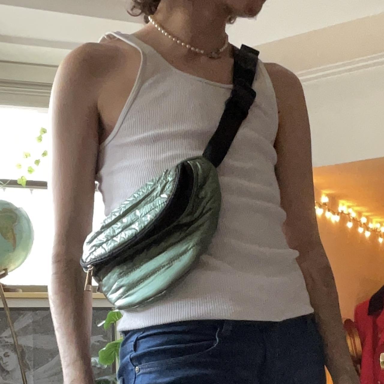 Sage green iridescent fanny pack bag 🦚 - Depop