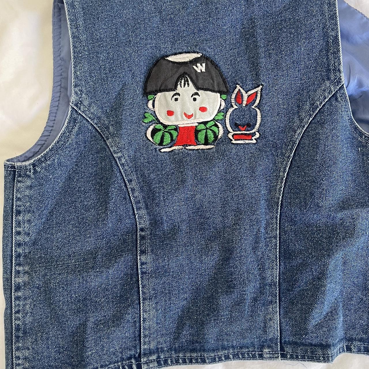 The cutest mini denim vest with cute Japanese... - Depop