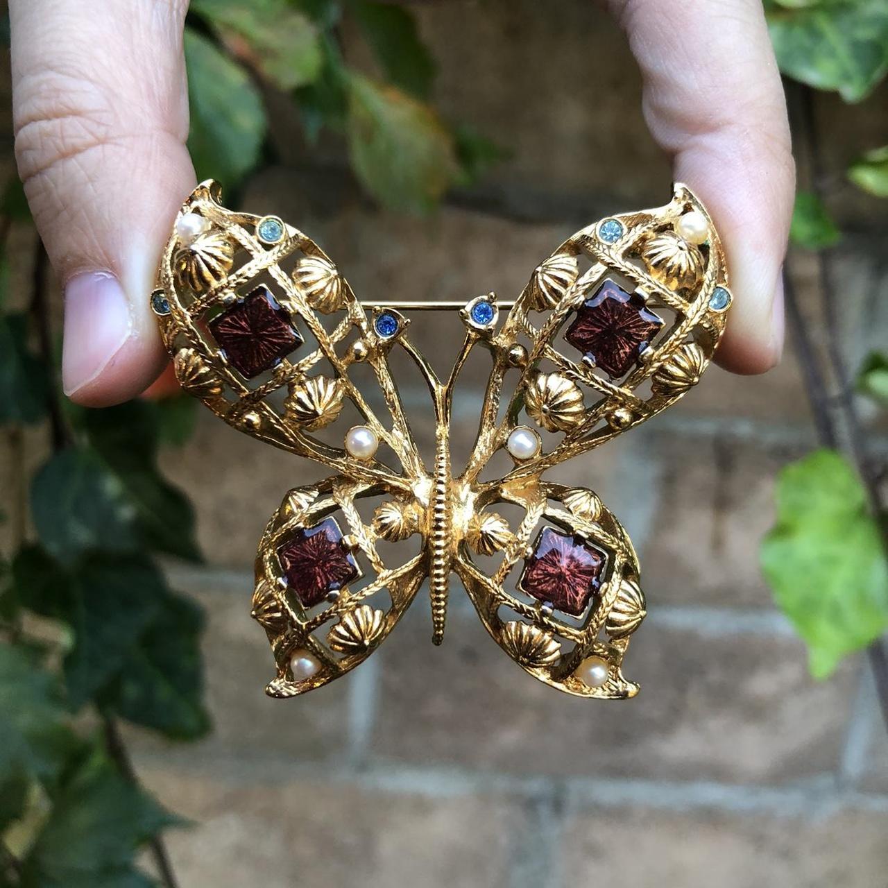 Vintage Gaudy Gold Butterfly Pin / Brooch This... - Depop