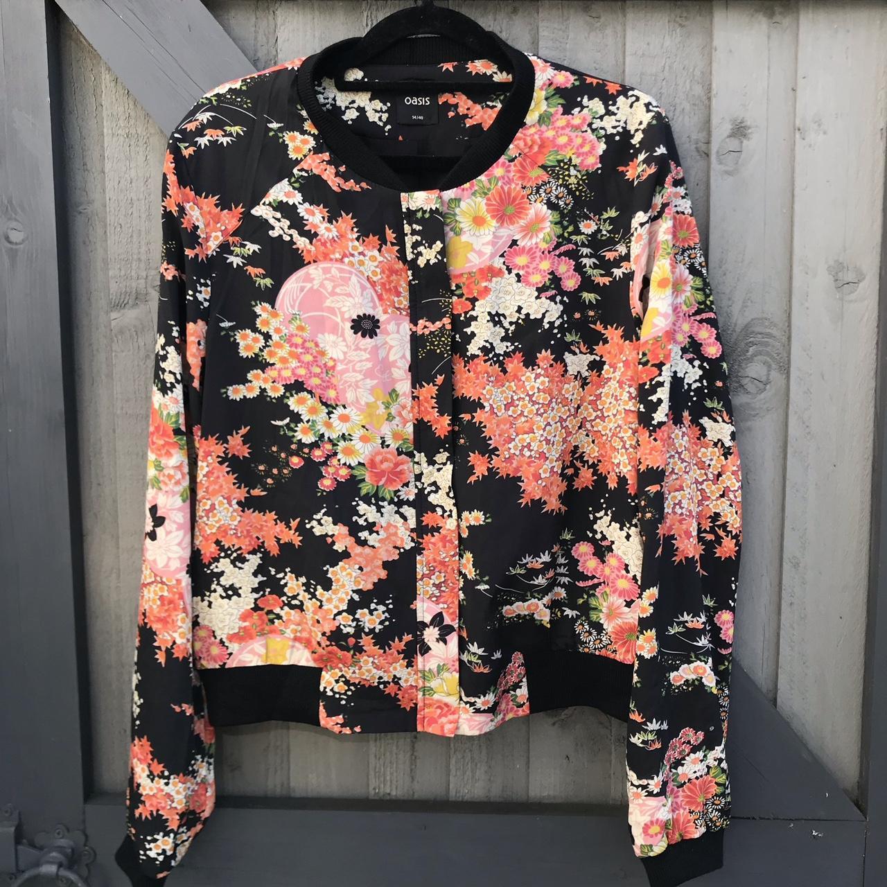 Oasis Floral Lightweight Jacket Only worn a couples... - Depop