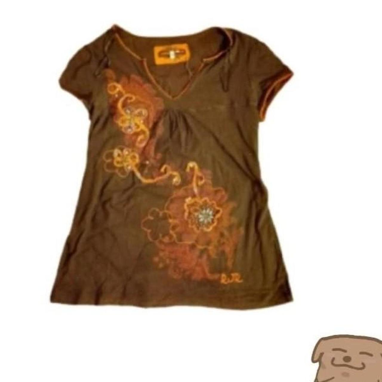 fairy style brown and orange notch neck top. ... - Depop