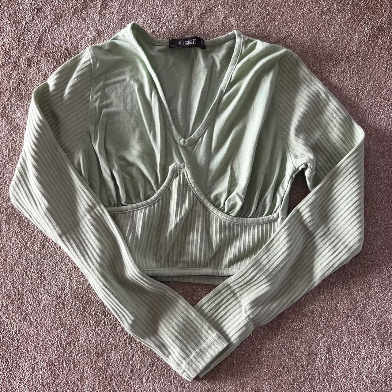 missguided green long sleeve crop top in uk8 worn a... - Depop