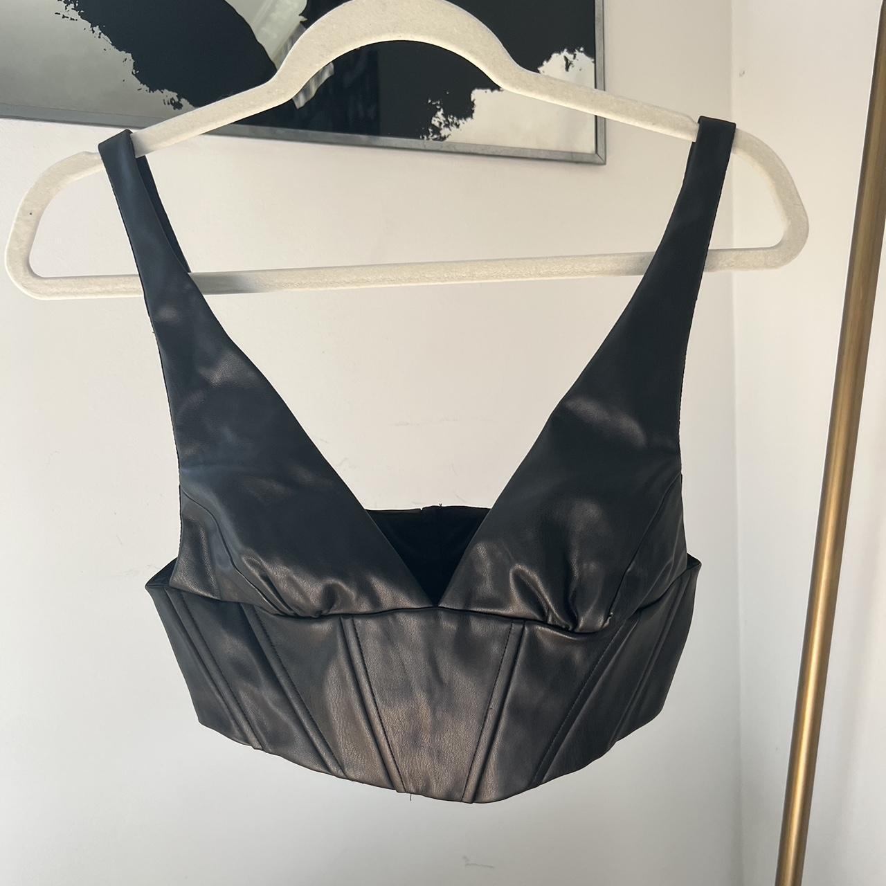 Cropped black leather corset top Clubbing / going... - Depop