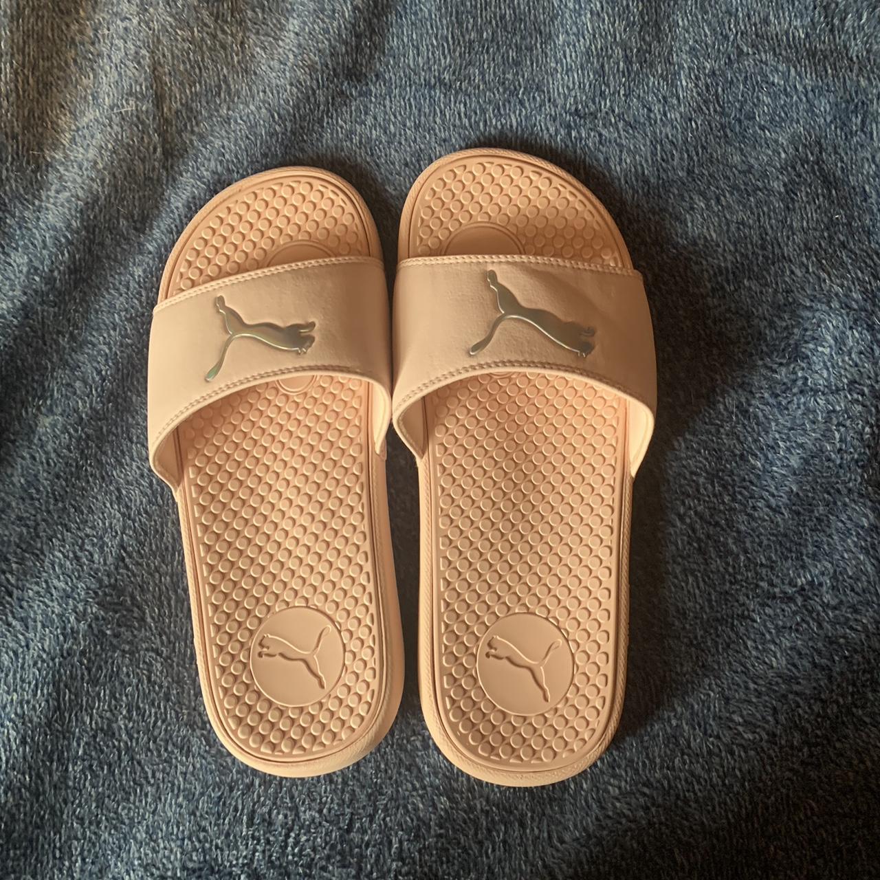Puma Women's Pink Slides | Depop