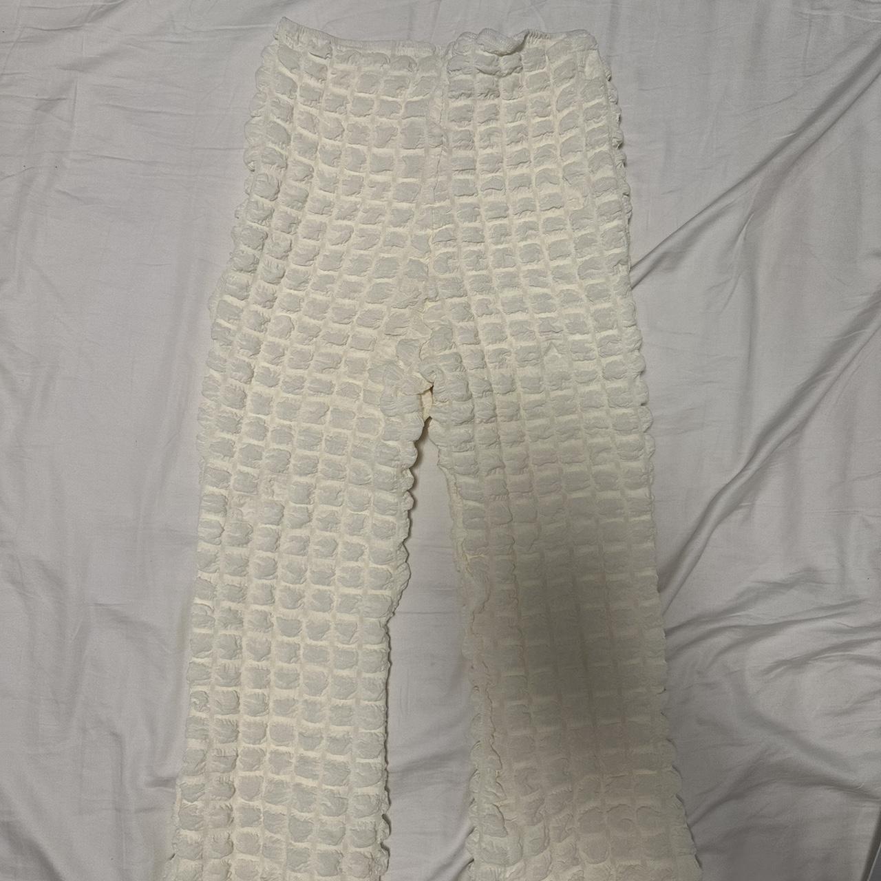 White bubble pants Worn once Very stretchy. Can fit... - Depop