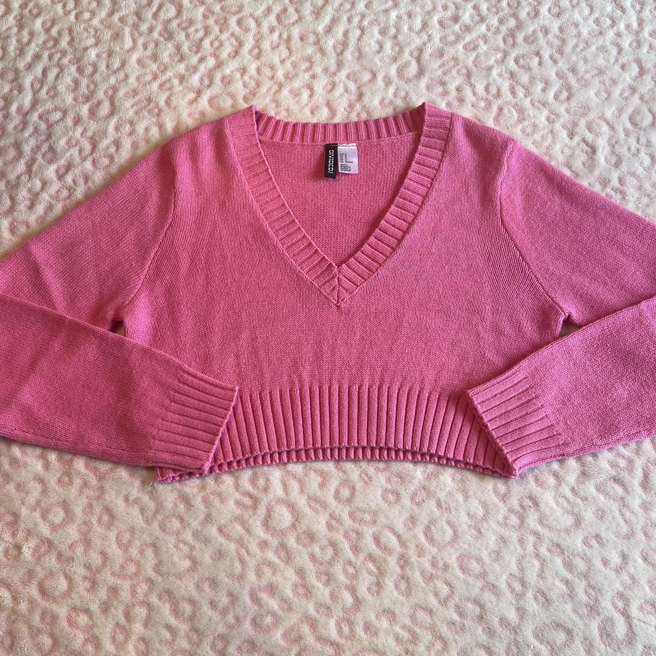 Pink cropped sweater size: M *fits like a... - Depop