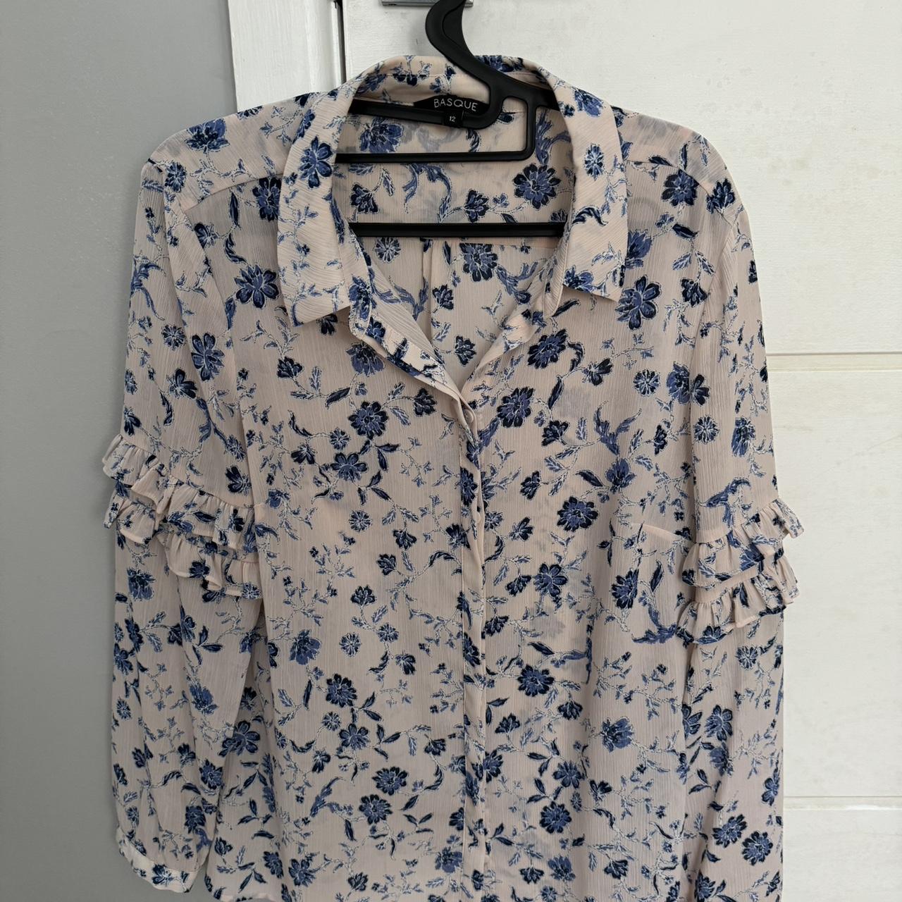 Basque Pink Floral Blouse in great condition. - Depop