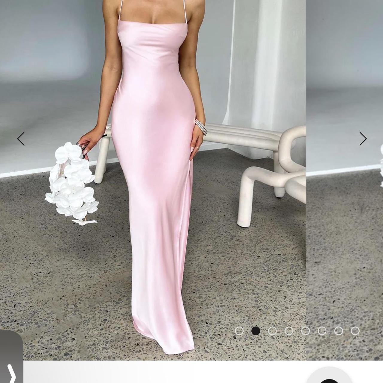 baby boo pink satin formal dress size medium worn... | Depop