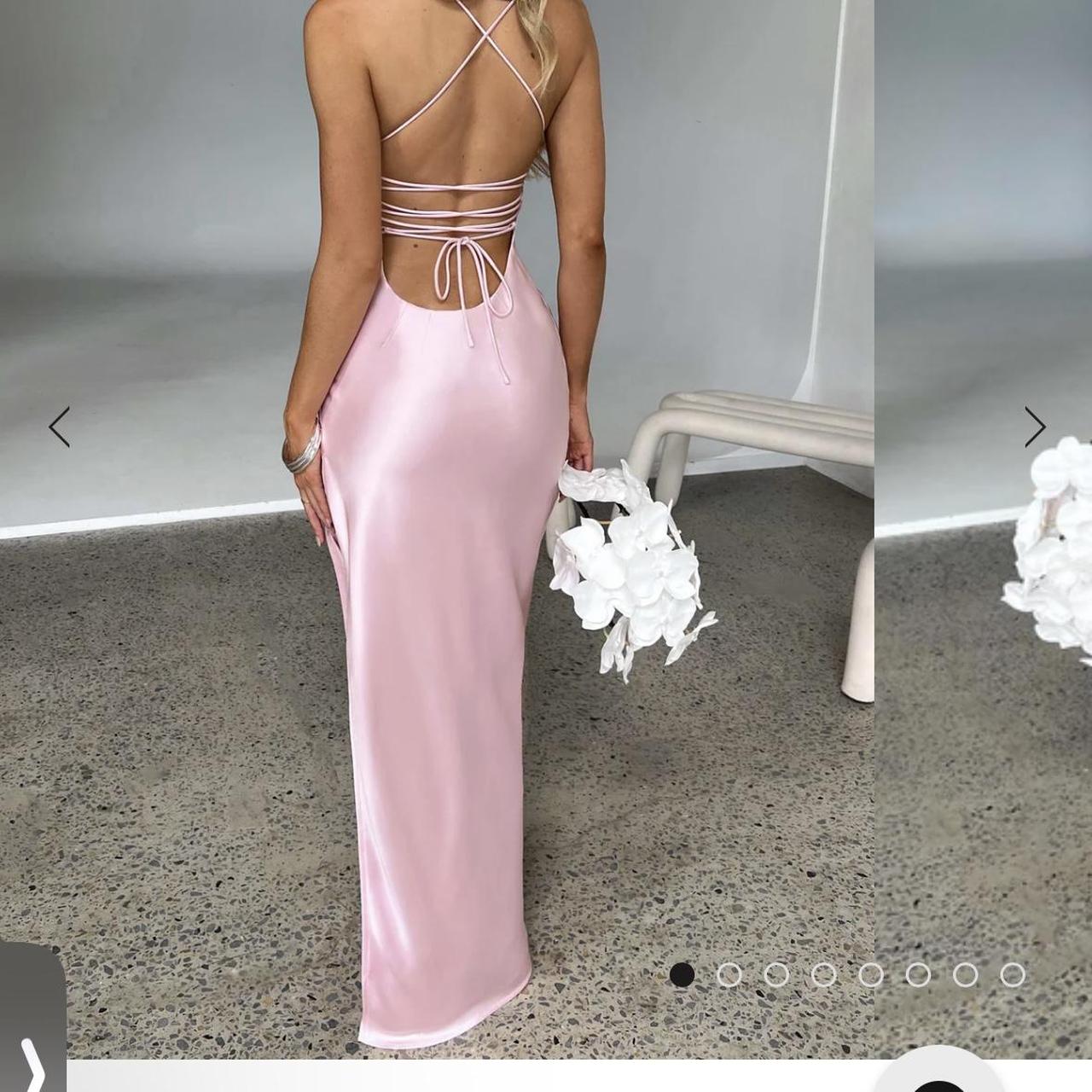 baby boo pink satin formal dress size medium worn... | Depop