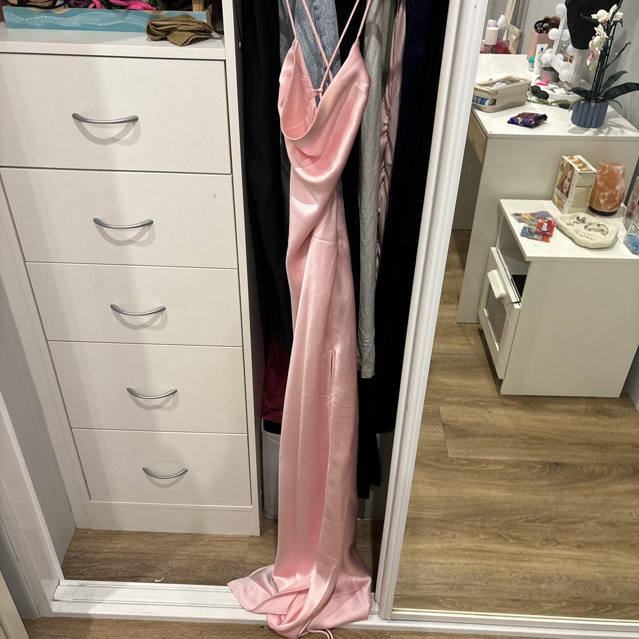 baby boo pink satin formal dress size medium worn... | Depop