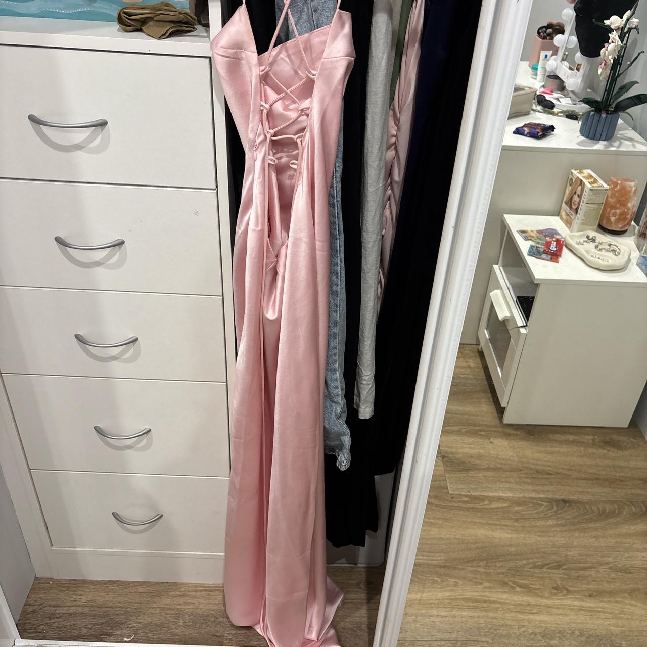 baby boo pink satin formal dress size medium worn... | Depop