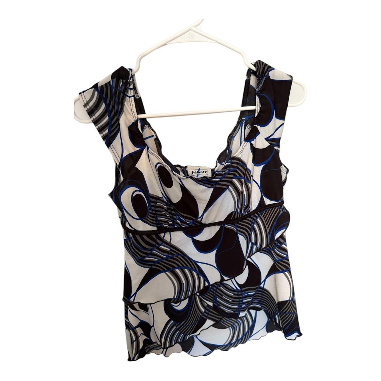 Beware y2k 2000’s women’s tank top with ruffles blue... | Depop