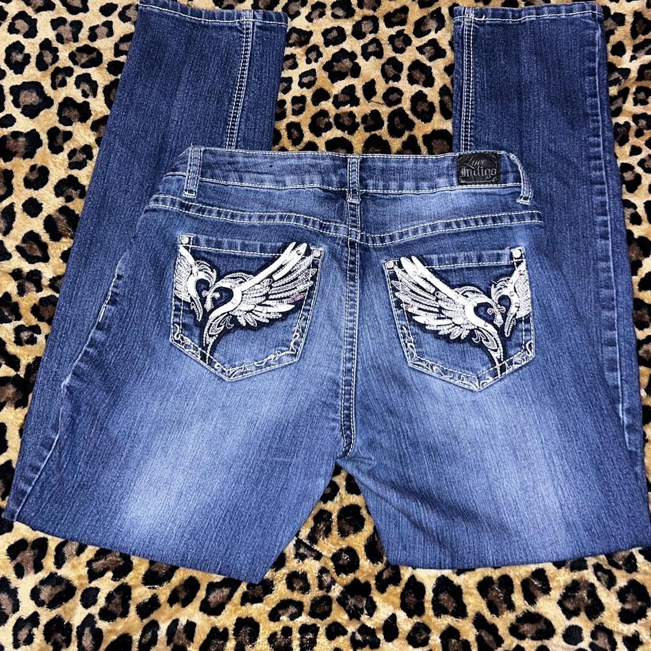 Y2K Cross Angel Wing Jeans Brand Love Indigo... - Depop