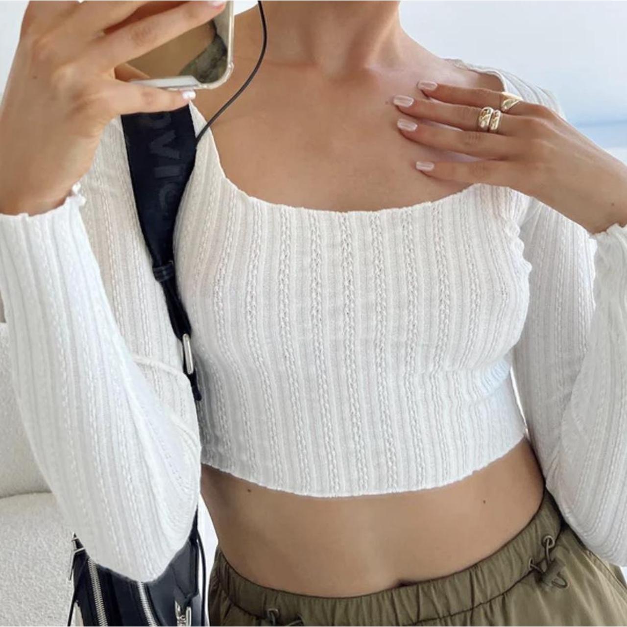 princess polly long sleeve crop top white leon top... - Depop