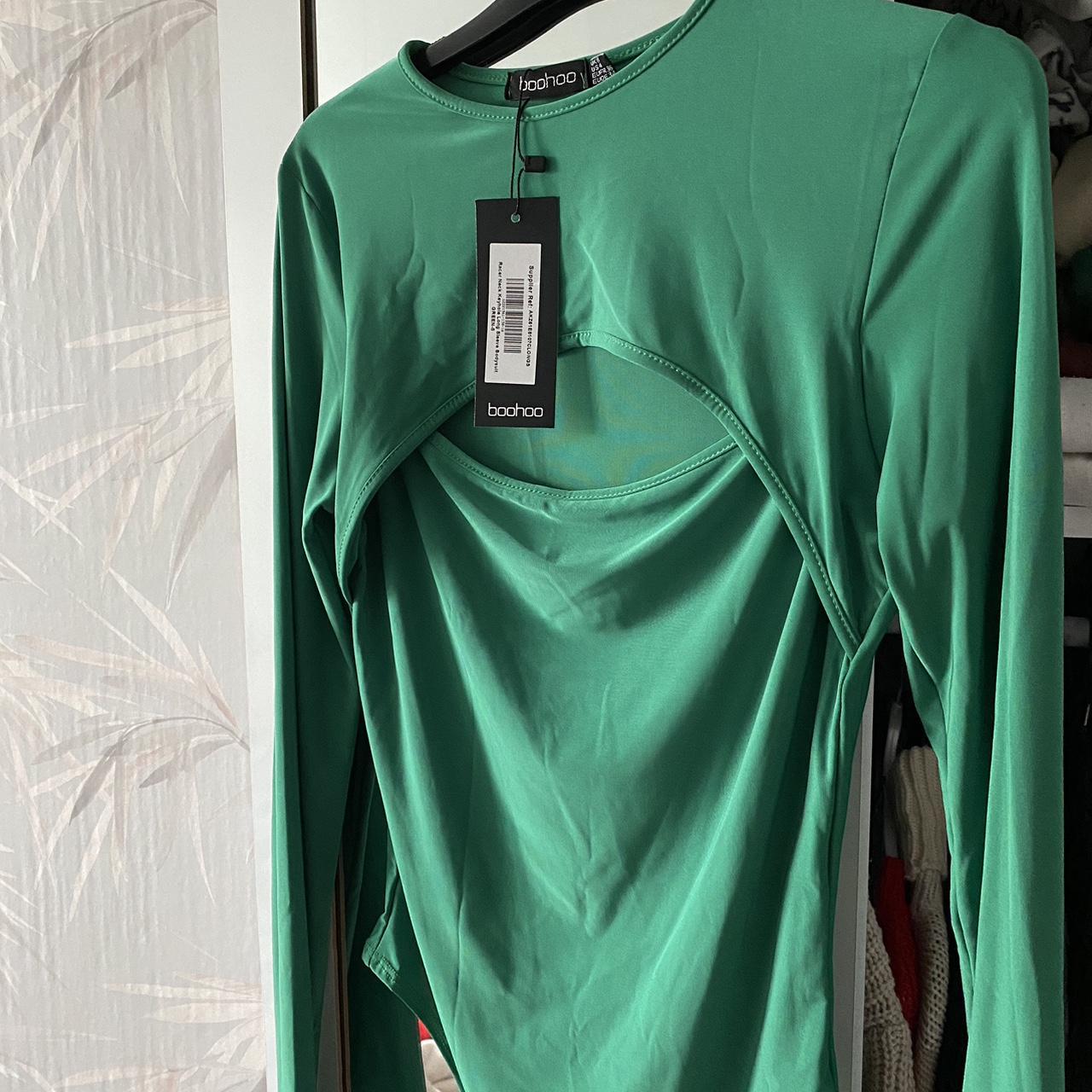 BooHoo green body suit with cut out size 8 brand... - Depop