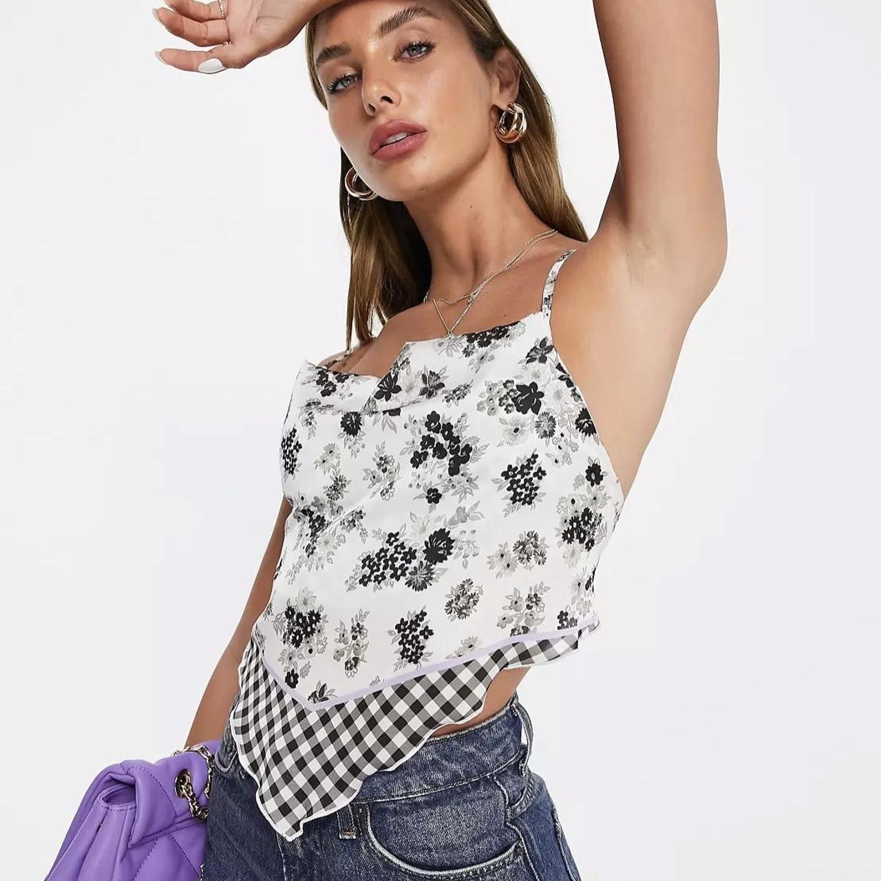 Pretty asos cowl neck top in grey/ black and lilac... - Depop