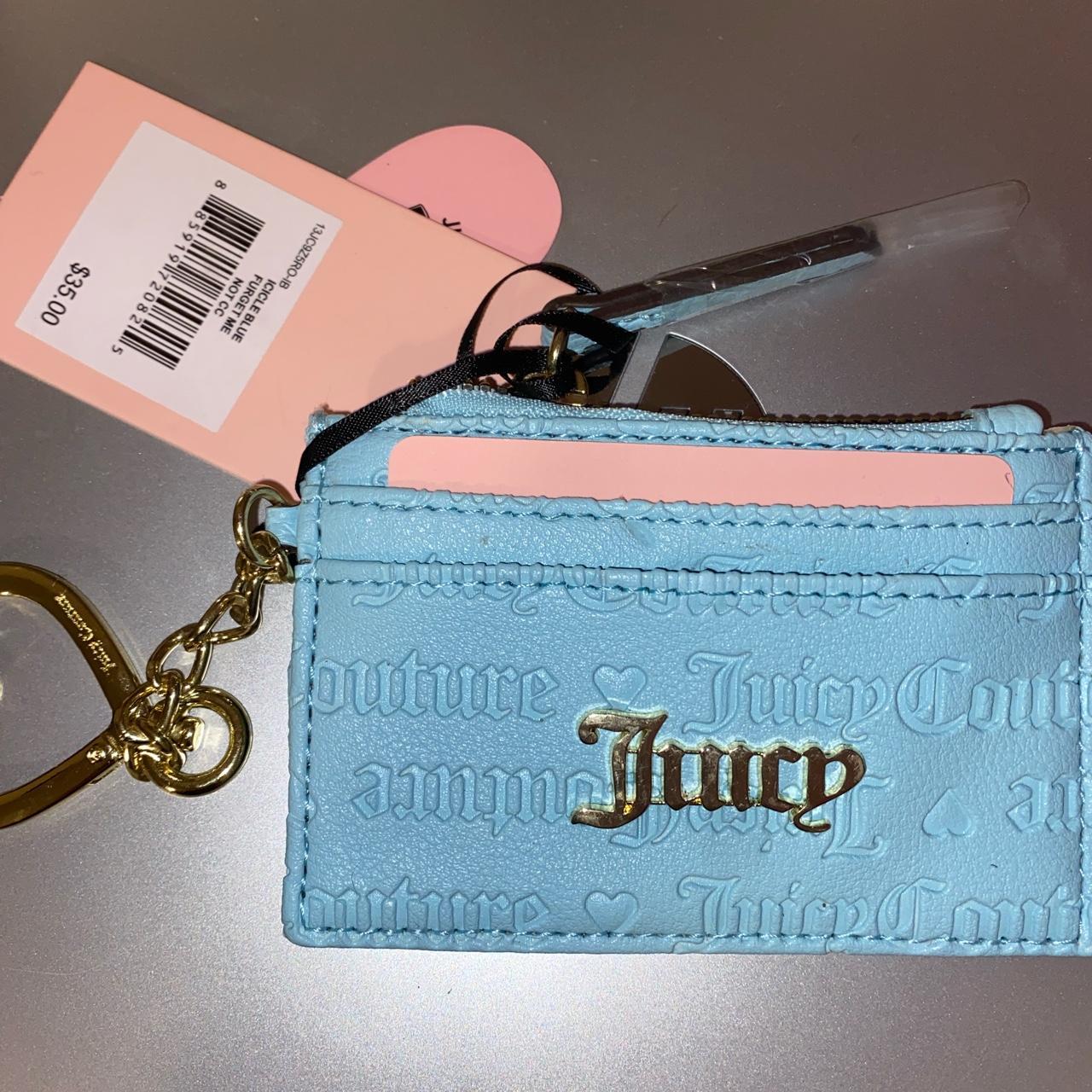 blue juicy couture heart keychain wallet open to... - Depop
