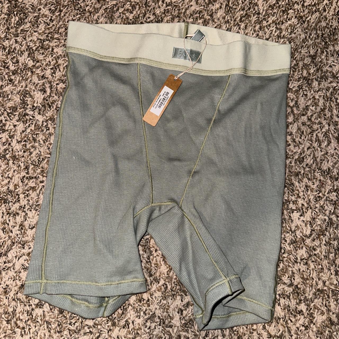 skims cotton rib boxer shorts size xs color - mineral - Depop