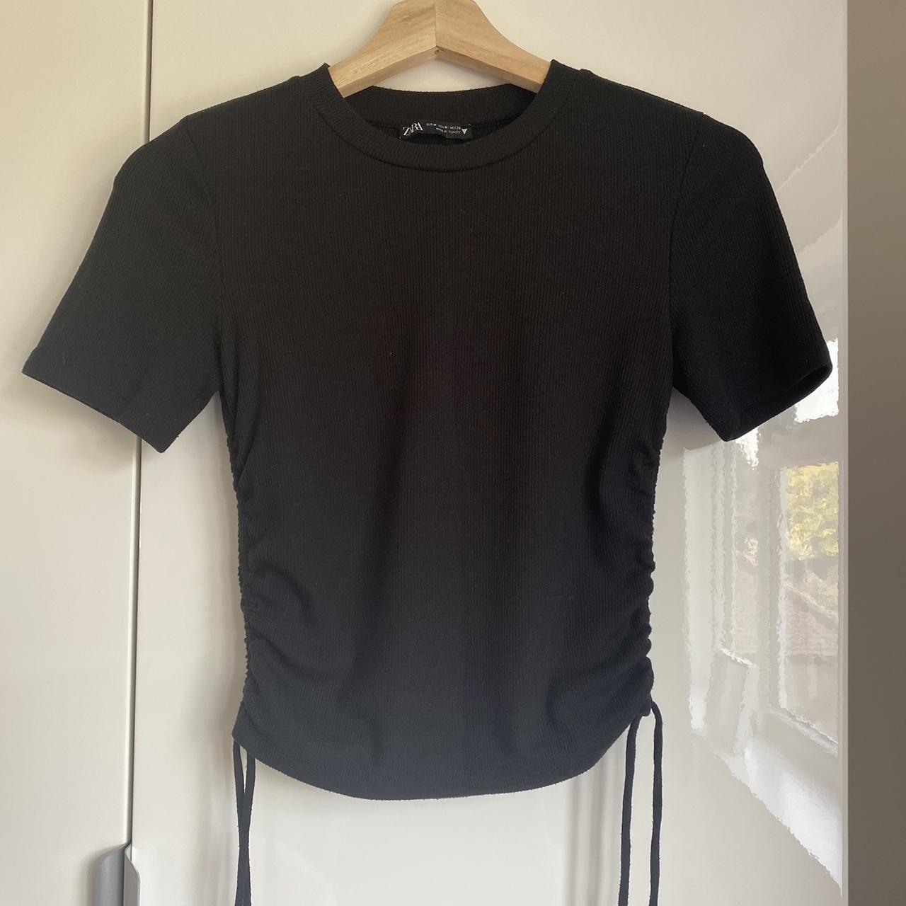 zara basic top cropped top with ruching on the... - Depop
