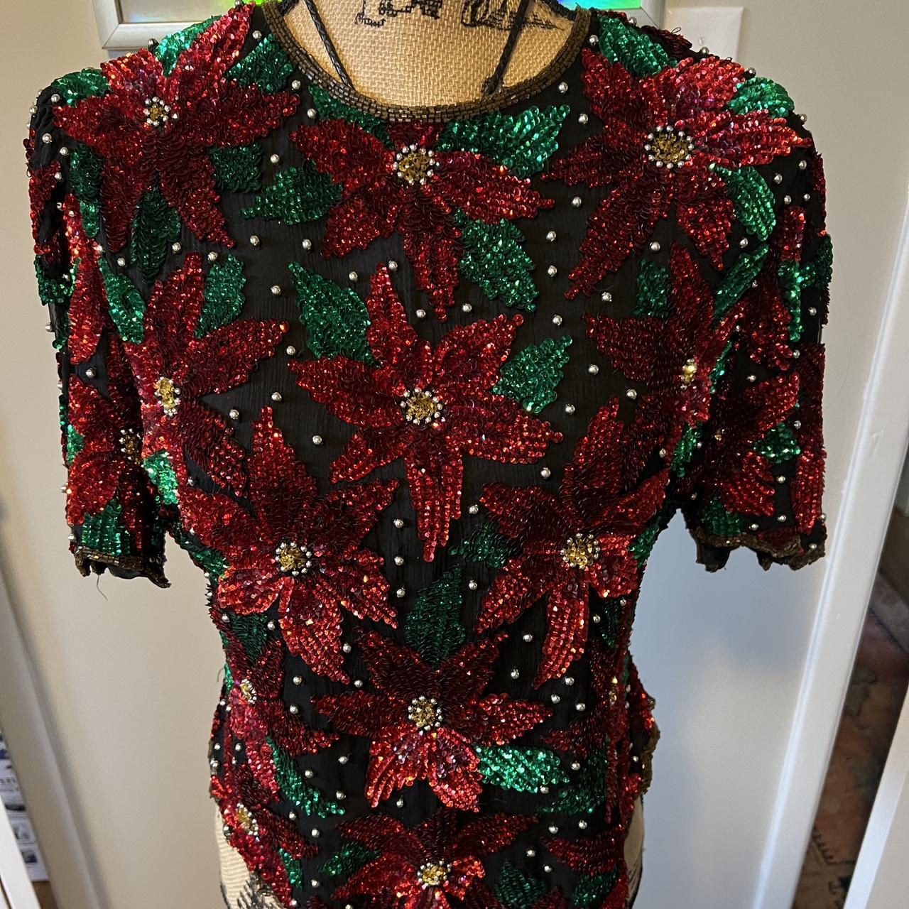 Vintage beaded poinsettia Christmas blouse. In great... | Depop