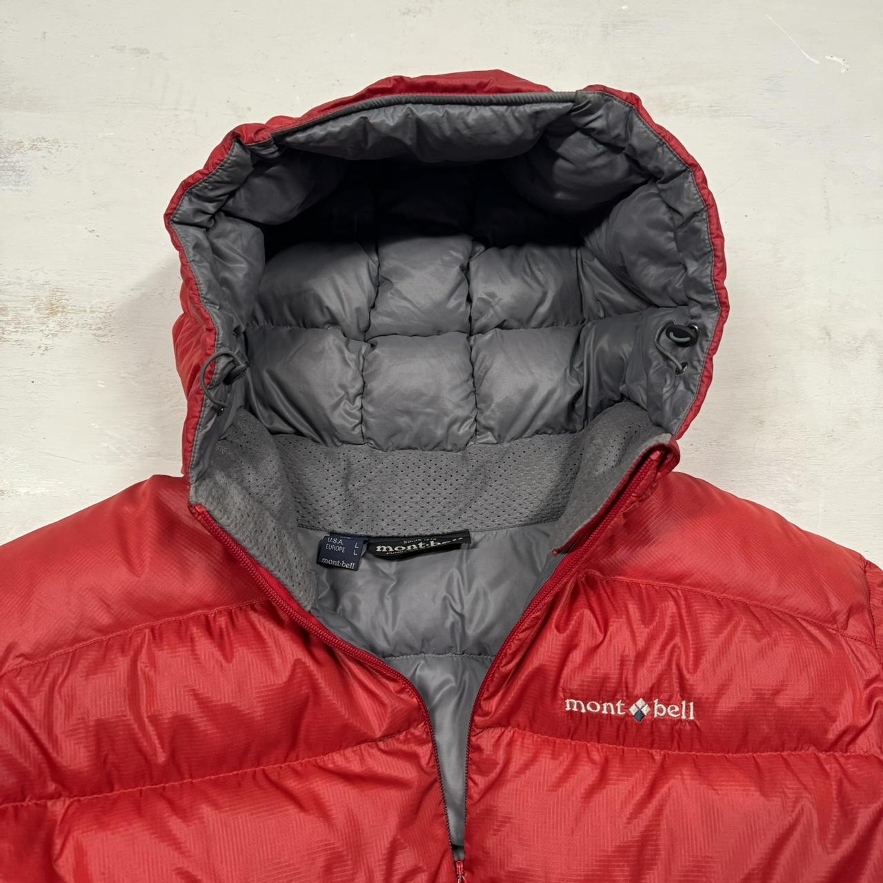 Montbell down puffer jacket red Size large Aprox... - Depop