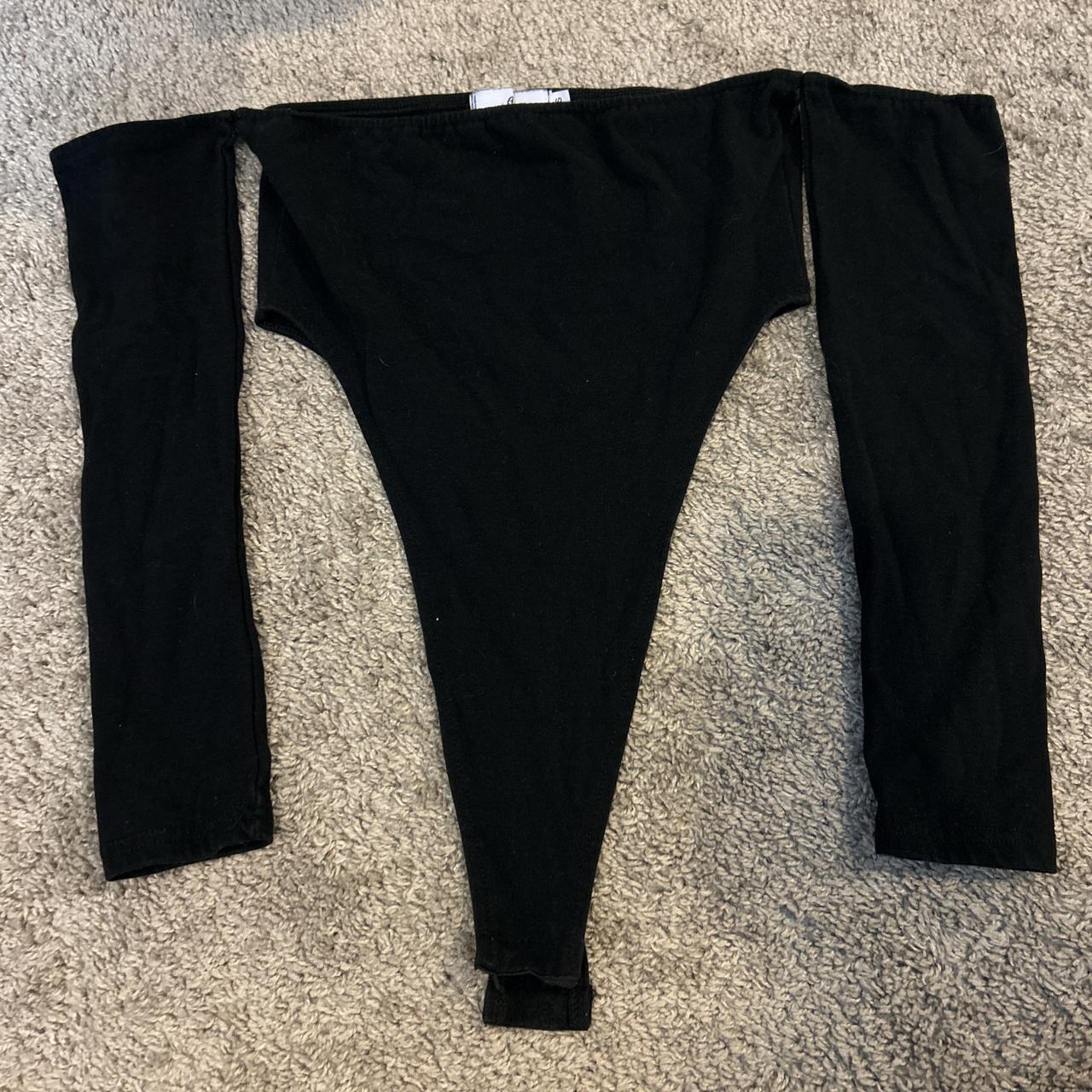 Adika high leg off the shoulder black bodysuit, with... - Depop