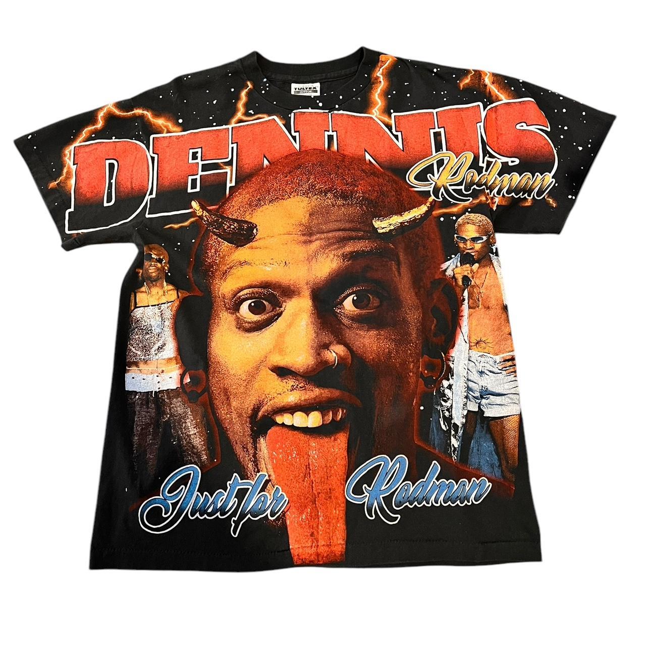 Dennis Rodman all over print tee - black and red... | Depop