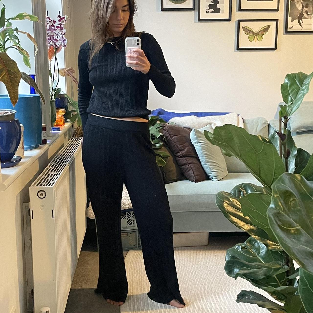 Black ribbed knit set with blue glitter. Very cozy... - Depop